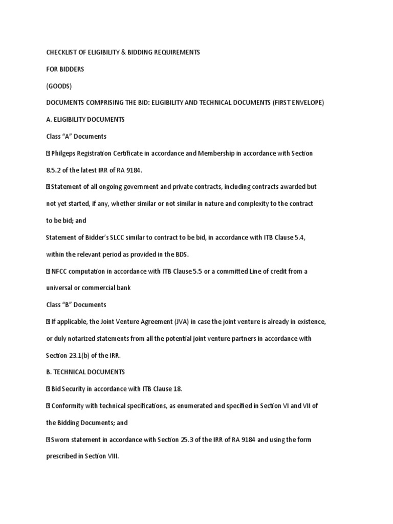 Philgeps Checklist of Eligibility | PDF