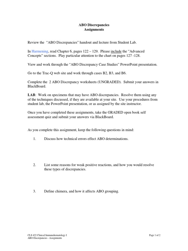 ABO Discrepancy Assignments Guide | PDF