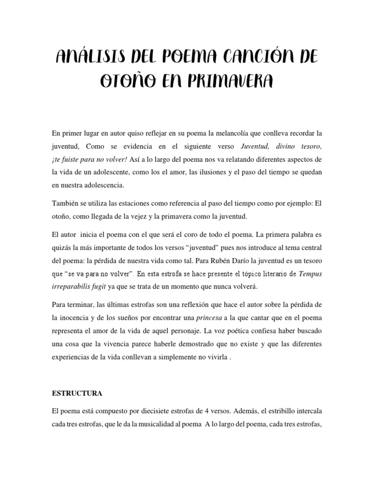 Análisis Del Poema Canción de Otoño en Primavera | PDF | Amor | Poesía