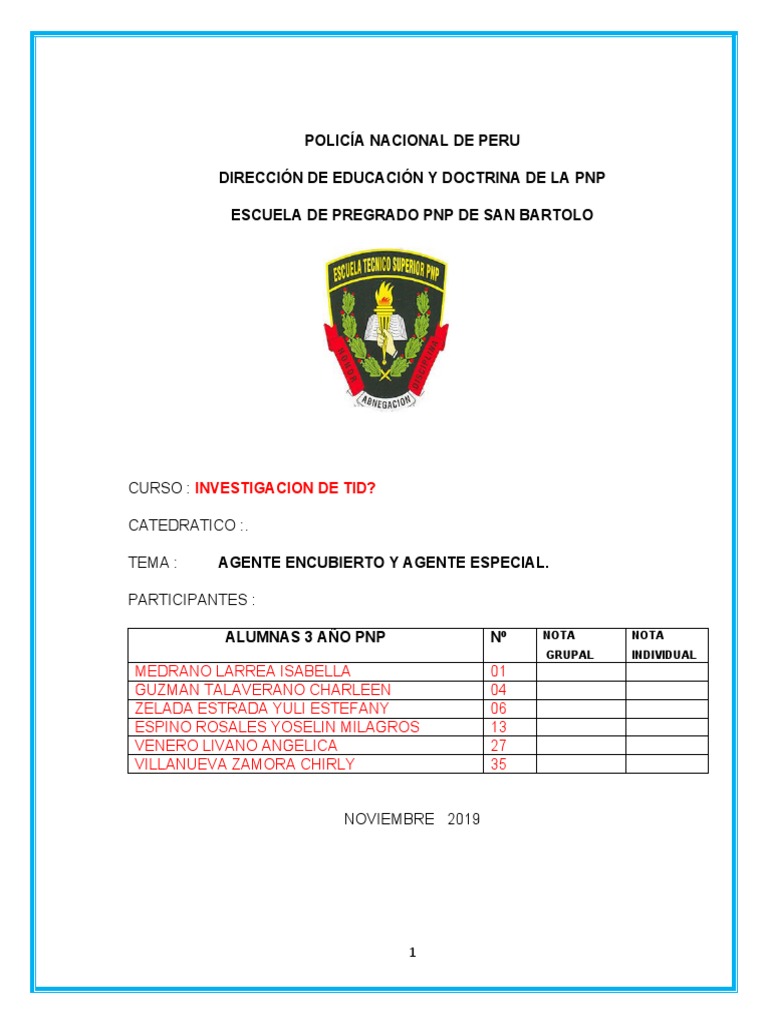 Trabajo Aplicativo AGENTE ENCUBIERTO | PDF | Policía | Seguridad nacional