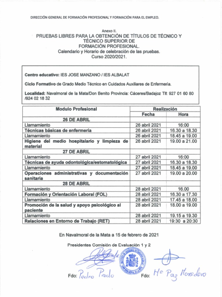 Calendario TCAE 2021 | PDF