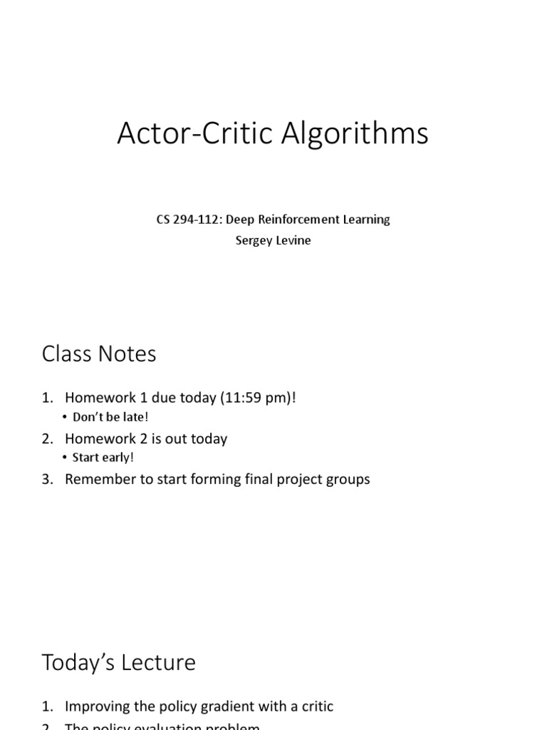 Serge Levine Course Introduction To Reinforcement Learning 4: Actor ...