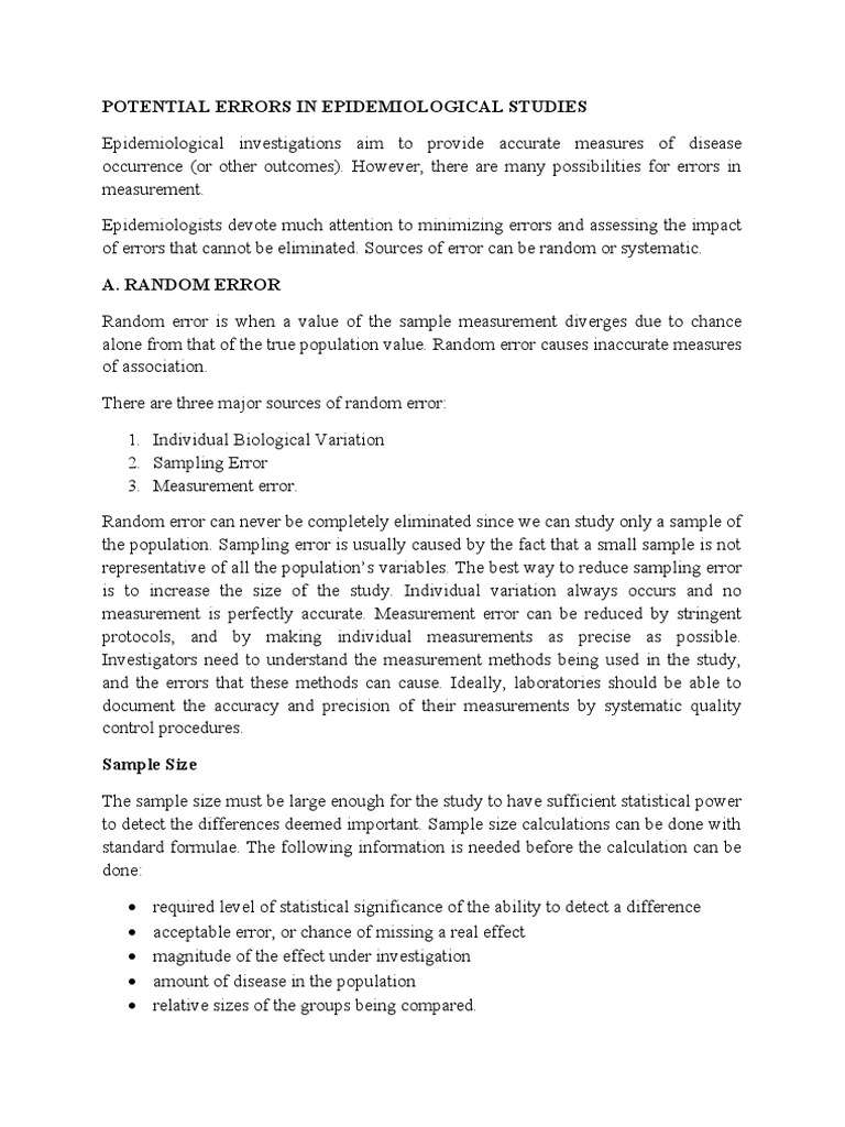 Errors in Epidemiological Studies | PDF | Sensitivity And Specificity ...