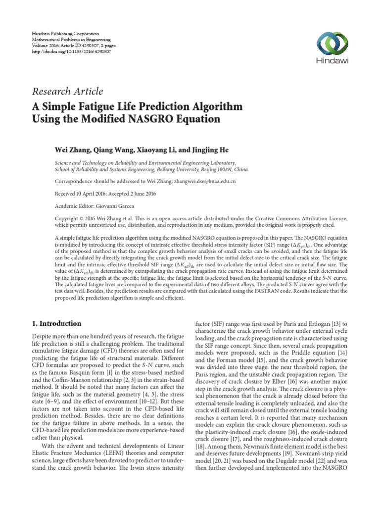 Hindawi Nasgro Model | PDF | Fatigue (Material) | Fracture