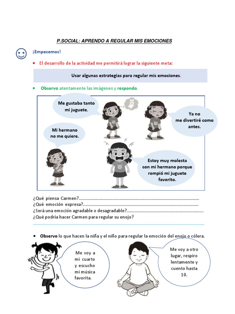 Hoja De Trabajo De Emociones Estar Cuaderno Gestión Emocional