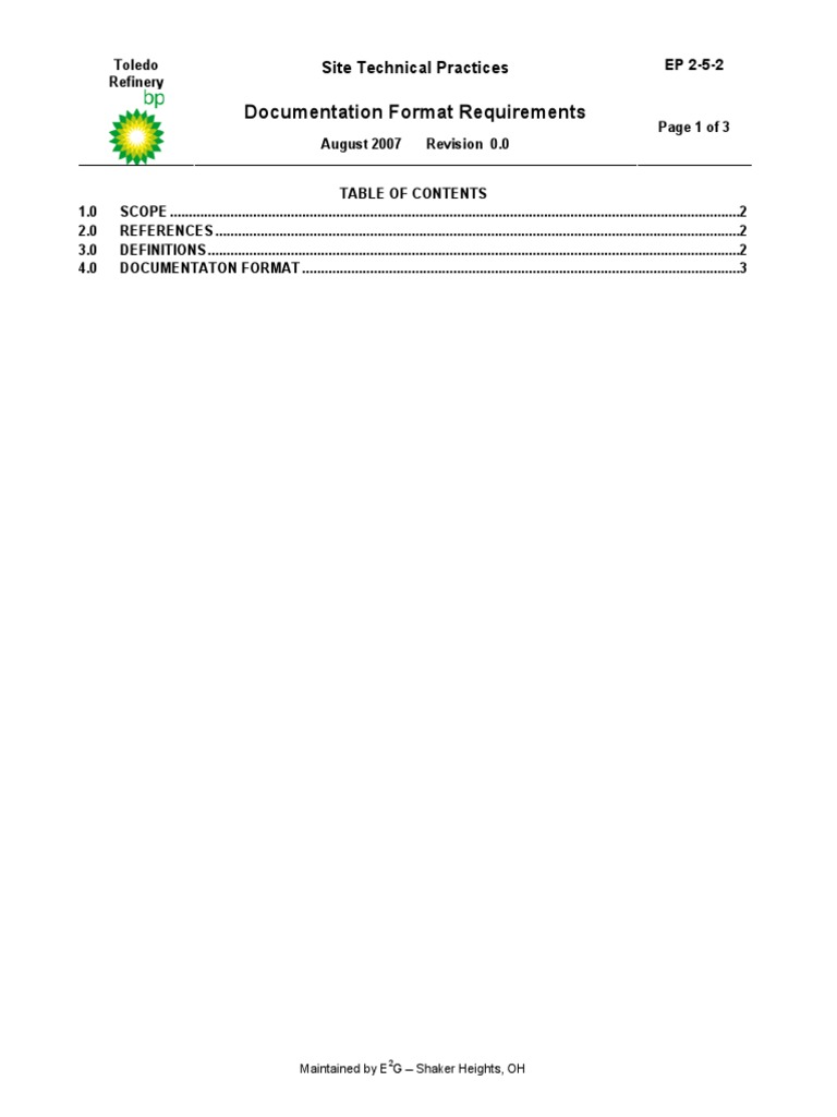 Documentation Format Requirements: Site Technical Practices | PDF ...