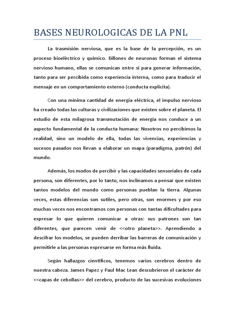 Bases Neurologicas de La PNL | PDF | Hemisferio cerebral | Cerebro