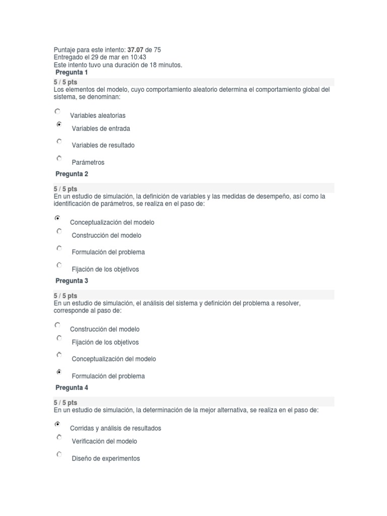 Quiz1 Simulacion Geren Intento2 | PDF | Simulación | Science