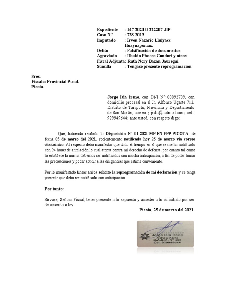 Reprogramacion De Toma De Declaracion Pdf