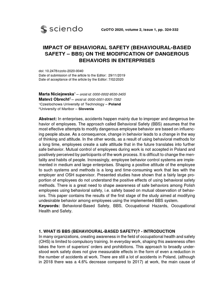 Impact of Behavioral Safety (Behavioural-Based Safety - BBS) On The ...