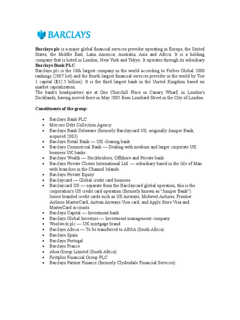 Barclays Analysis and Profit Center | PDF | Barclays | Microfinance