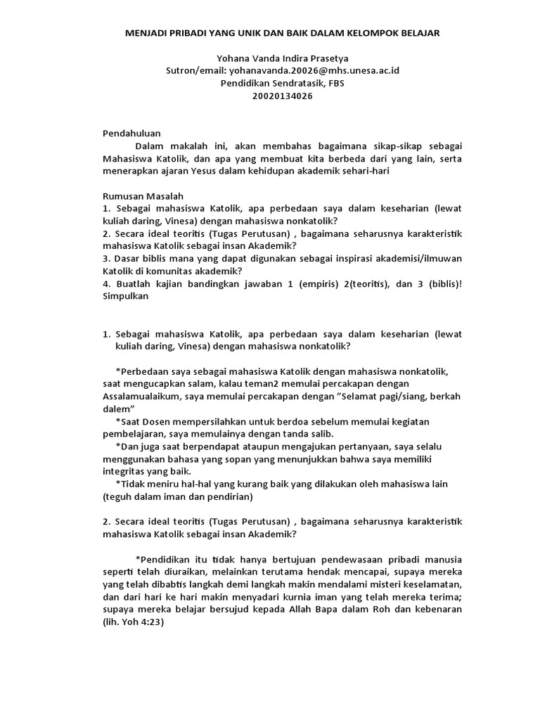 Menjadi Pribadi Yang Unik Dan Baik Dalam Kelompok Belajar | PDF