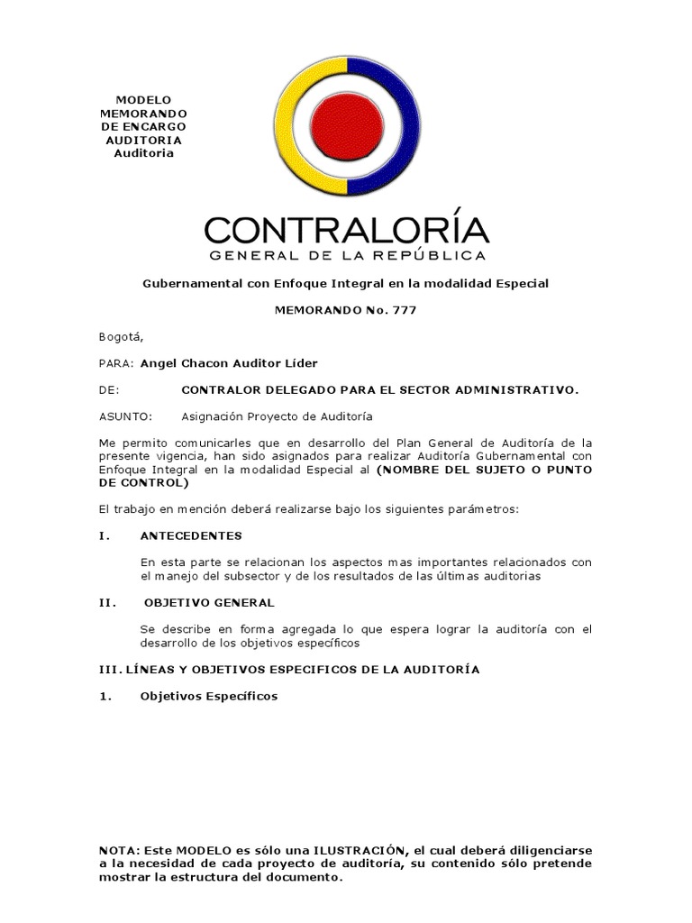 Memorando de Encargo - Modalidad Especial | PDF | Auditoría ...