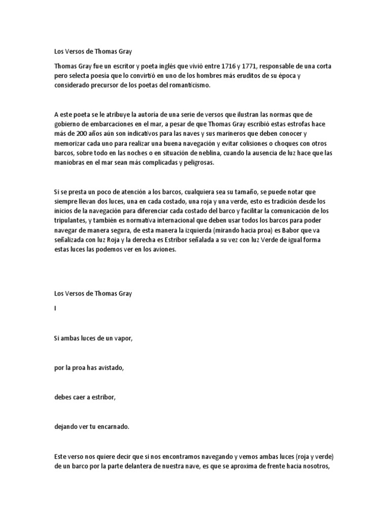 Versos de Tomas Gray | PDF | Puerto y estribor | Barcos