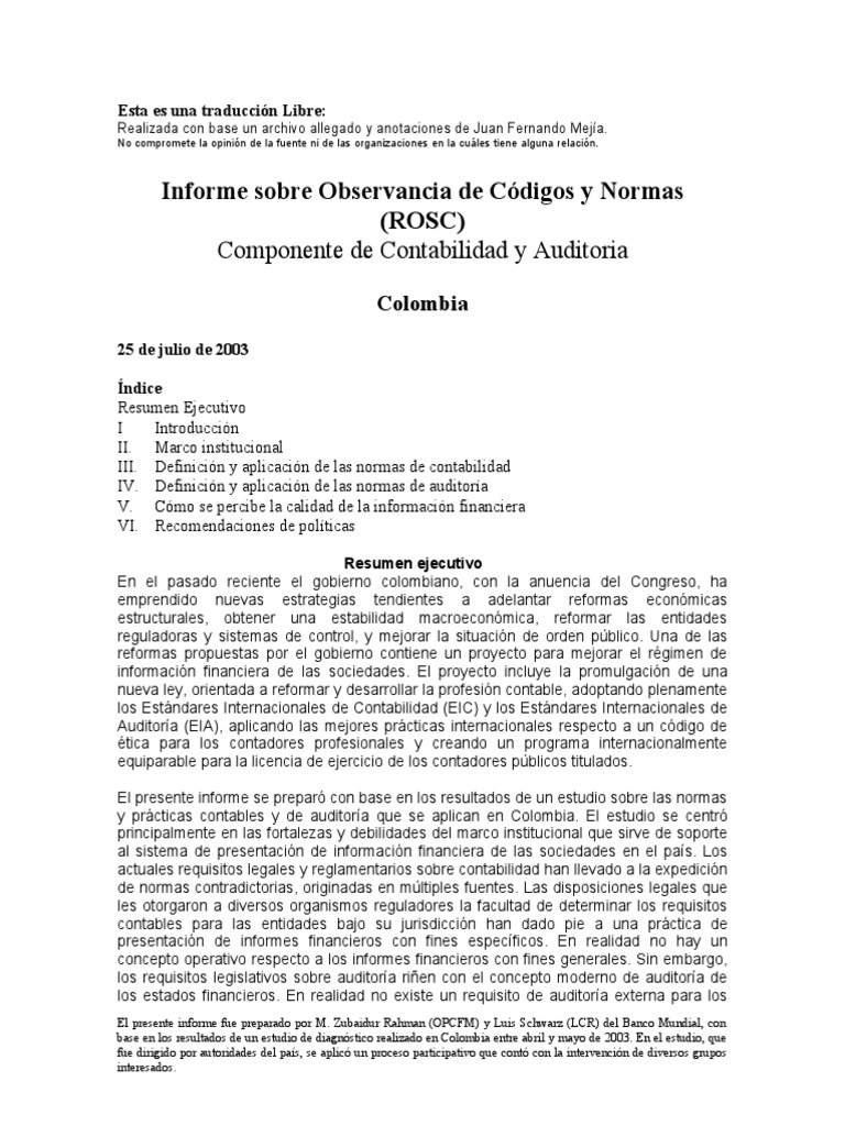 Informe Rosc - Español | PDF | Contador | Teneduría de libros