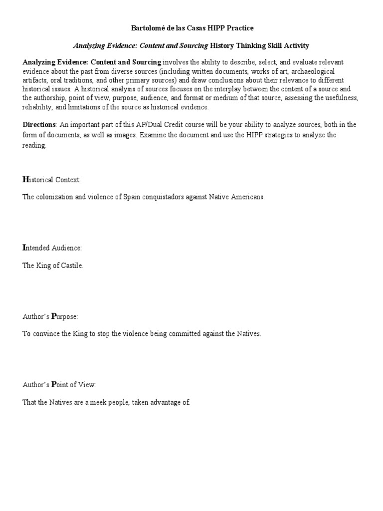 Analyzing Bartolomé de las Casas' Evidence | PDF | Social Science ...