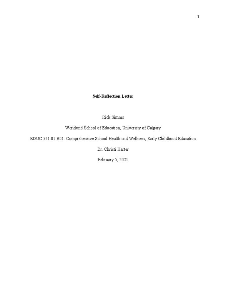 Educ 551 lt3 Self Reflection Letter Rick Simms Ucid 30016645 | PDF ...