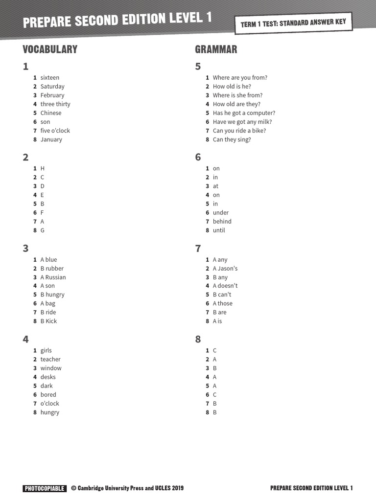 Prepare Second Edition Level 1: Vocabulary 1 Grammar 5 | PDF