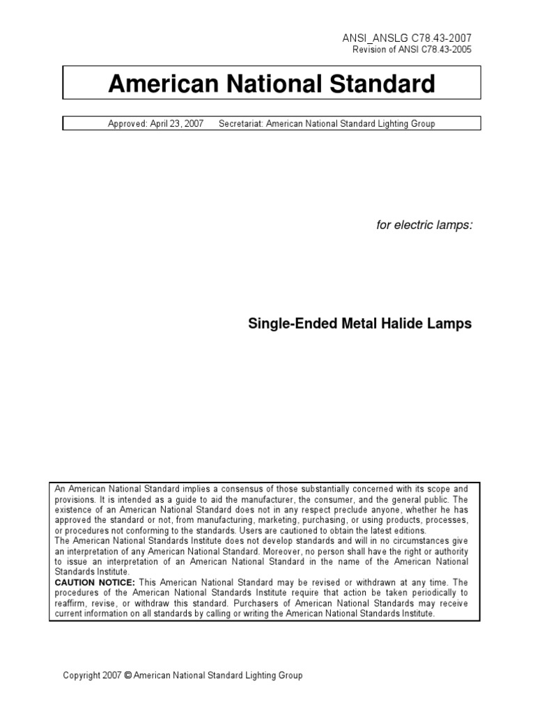 ANSI - ANSLG C78.43-2007 For Electric Lamps - Single - Ended Metal ...