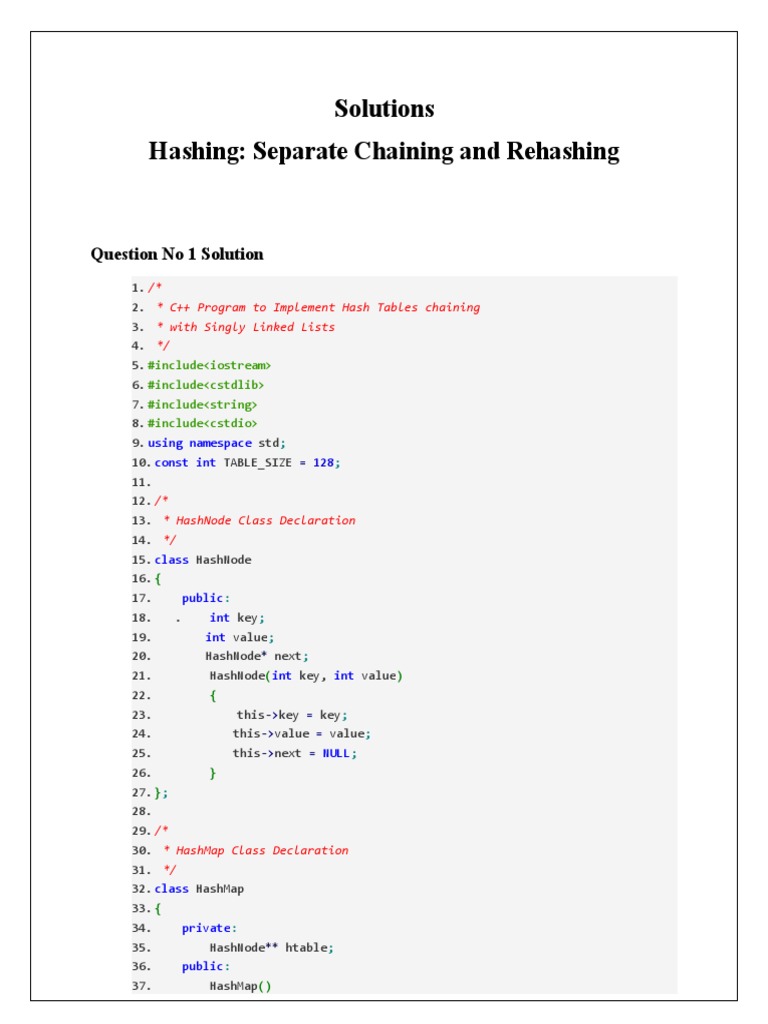 Task 4 Solutions Separate Chaining And Rehashing Pdf Computer Science Computer Programming
