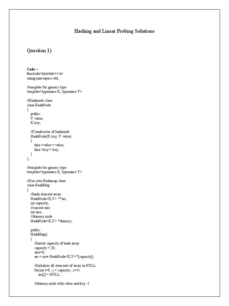 Task 2 Solutionshashing And Linear Probing Pdf Array Data Structure Object Oriented
