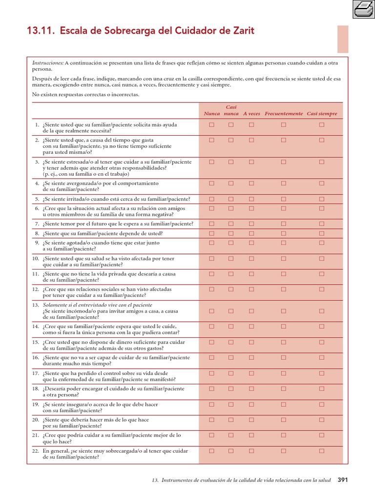 Escala de Sobrecarga Del Cuidador Zarit | PDF | Salud y bienestar ...