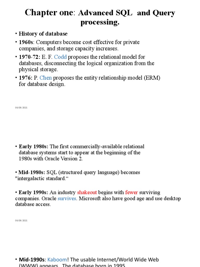 Advanced DB Chapter One | PDF | Relational Model | Sql