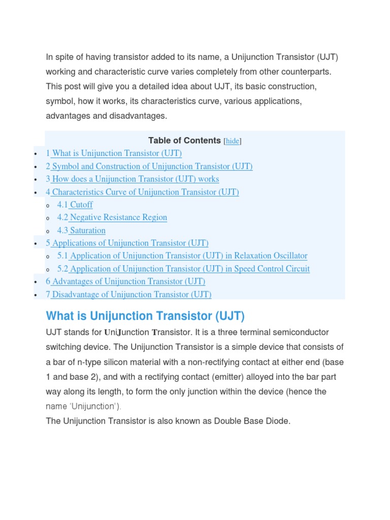 What Is Unijunction Transistor (UJT) | PDF | Transistor | P–N Junction