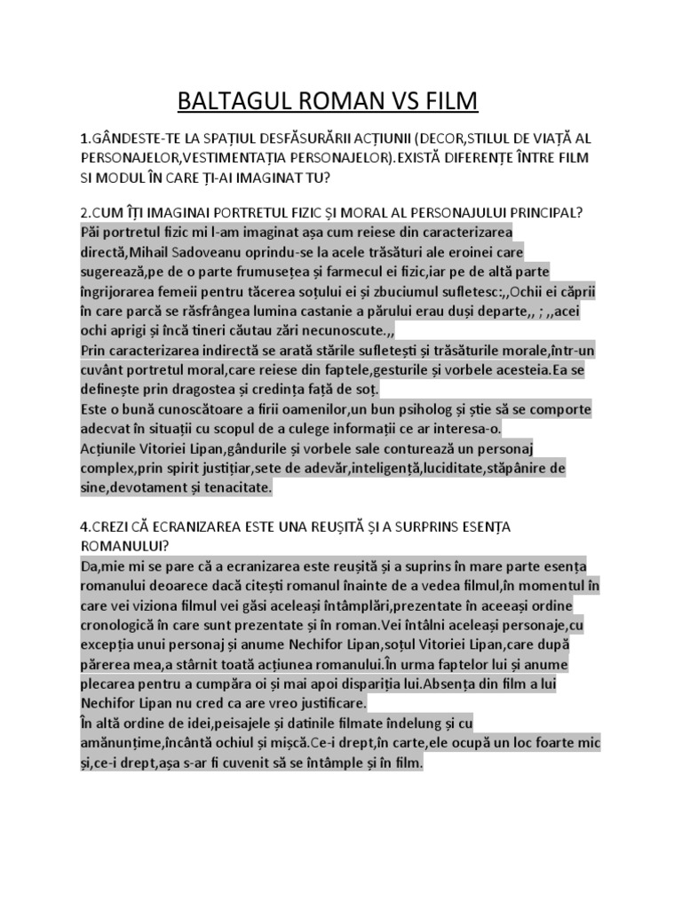 Baltagul Roman VS Film | PDF