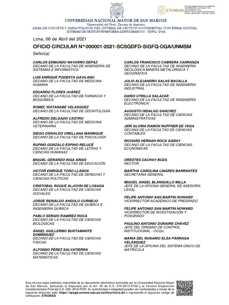 Oficio Circular 000001 2021 SCSGDFD Sigfq Dga | PDF | Gestión de registros | Science