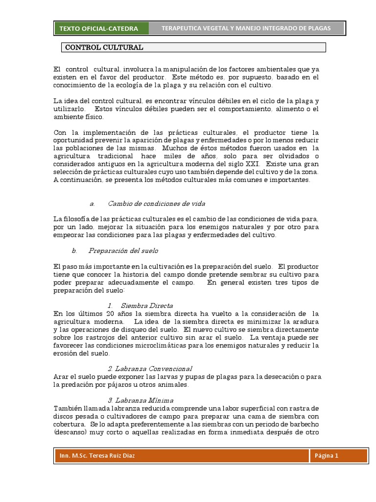 Clase-V-04-Control Cultural | PDF | Plaga (organismo) | Siembra