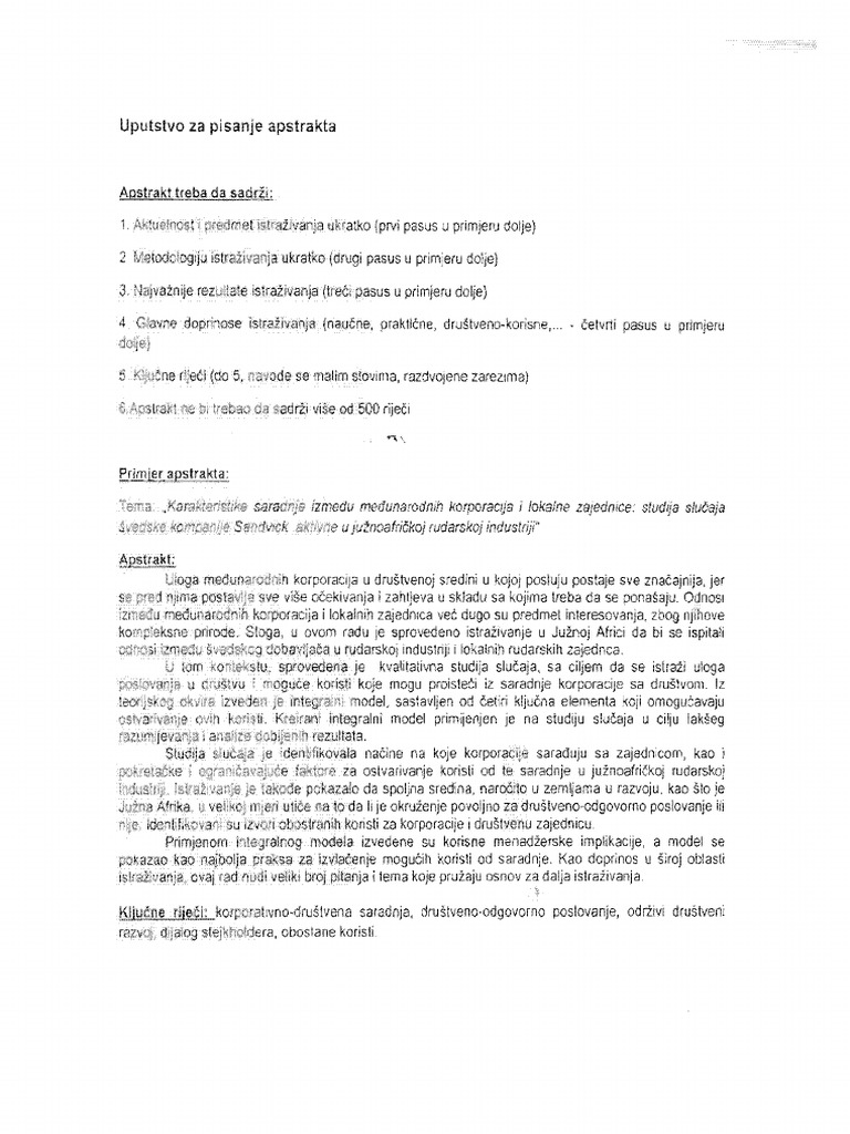 Uputstvo Za Pisanje Apstrakta Magistarskog Rada | PDF