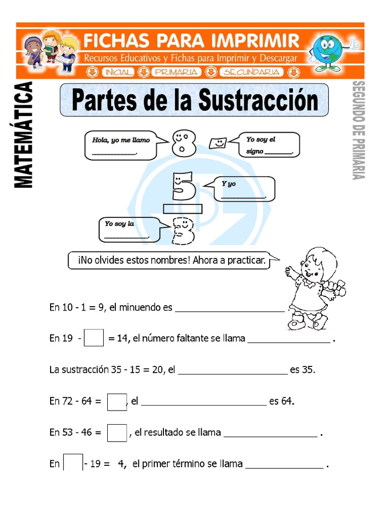 Ficha de Partes de La Resta para Segundo de Primaria 2 | PDF