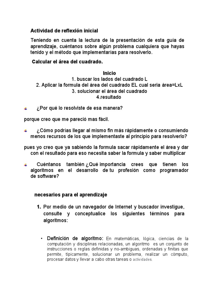 Actividad de Reflexión Inicial | PDF | Algoritmos | Programa de computadora