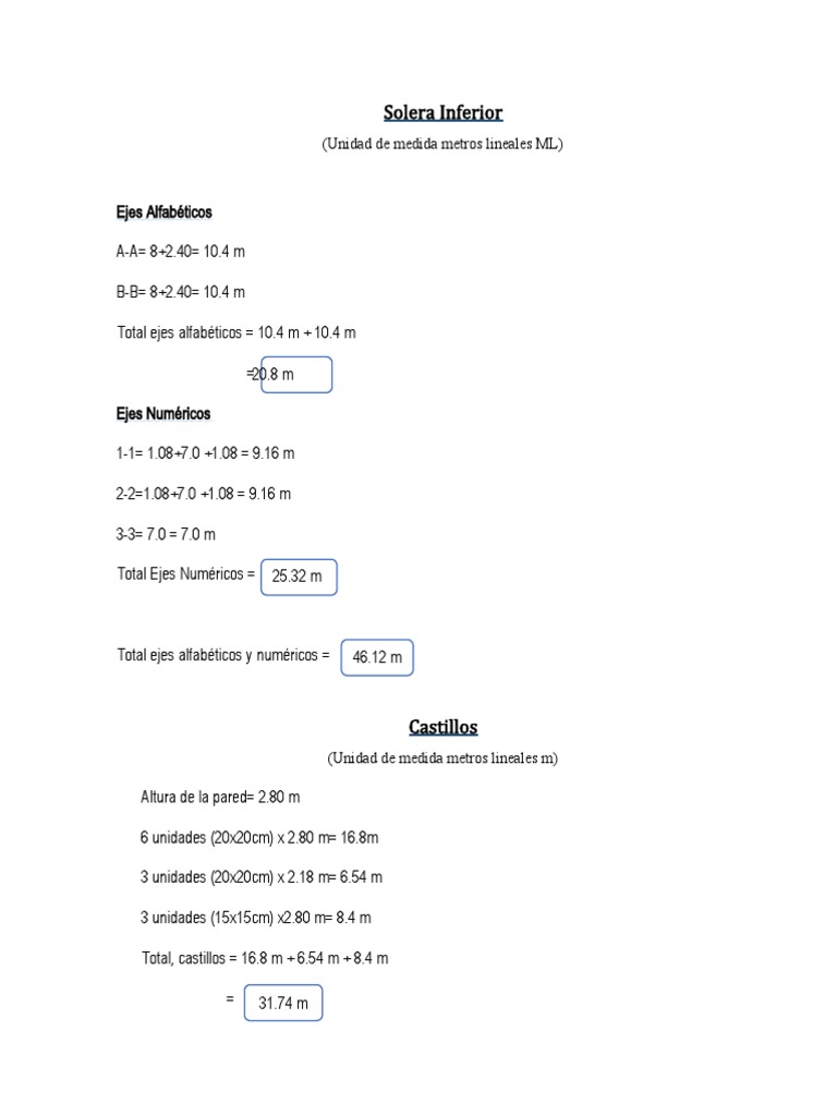 Solera Inferior, Castillo y Solera Superior | PDF | Unidades de medida ...