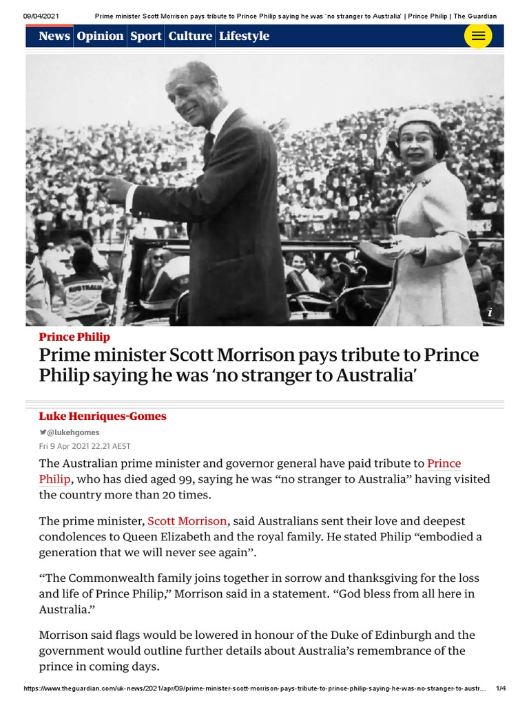 Prime Minister Scott Morrison Pays Tribute To Prince Philip Saying He ...