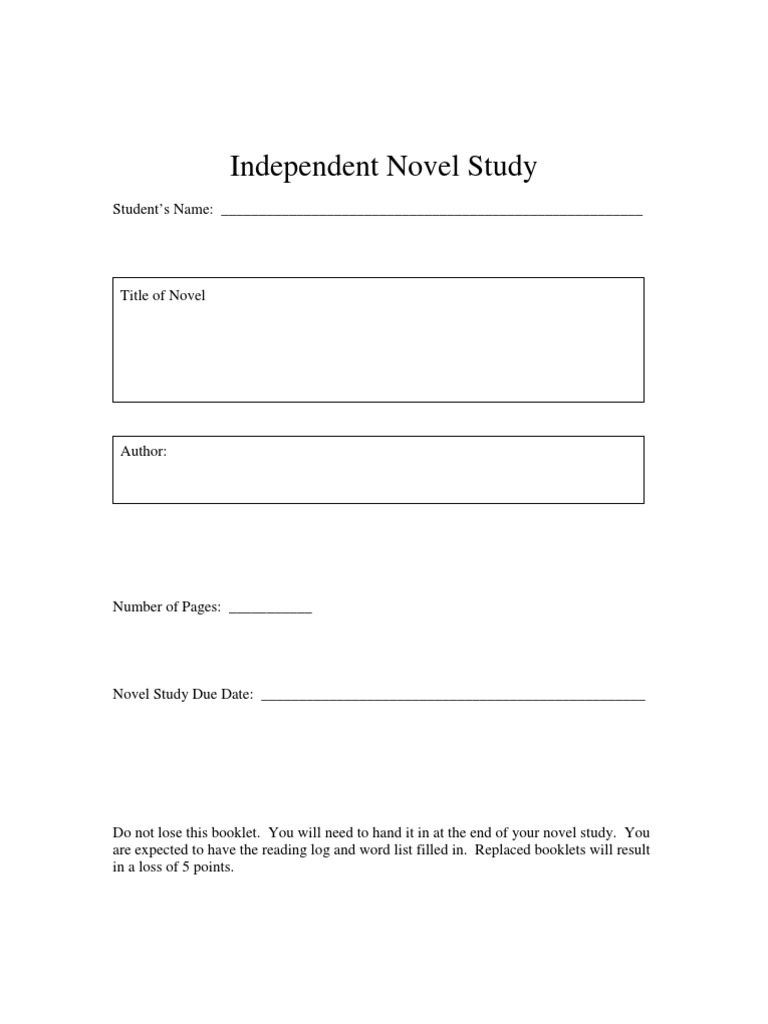 Independent Novel Study Guide | PDF | Books | Cognitive Science