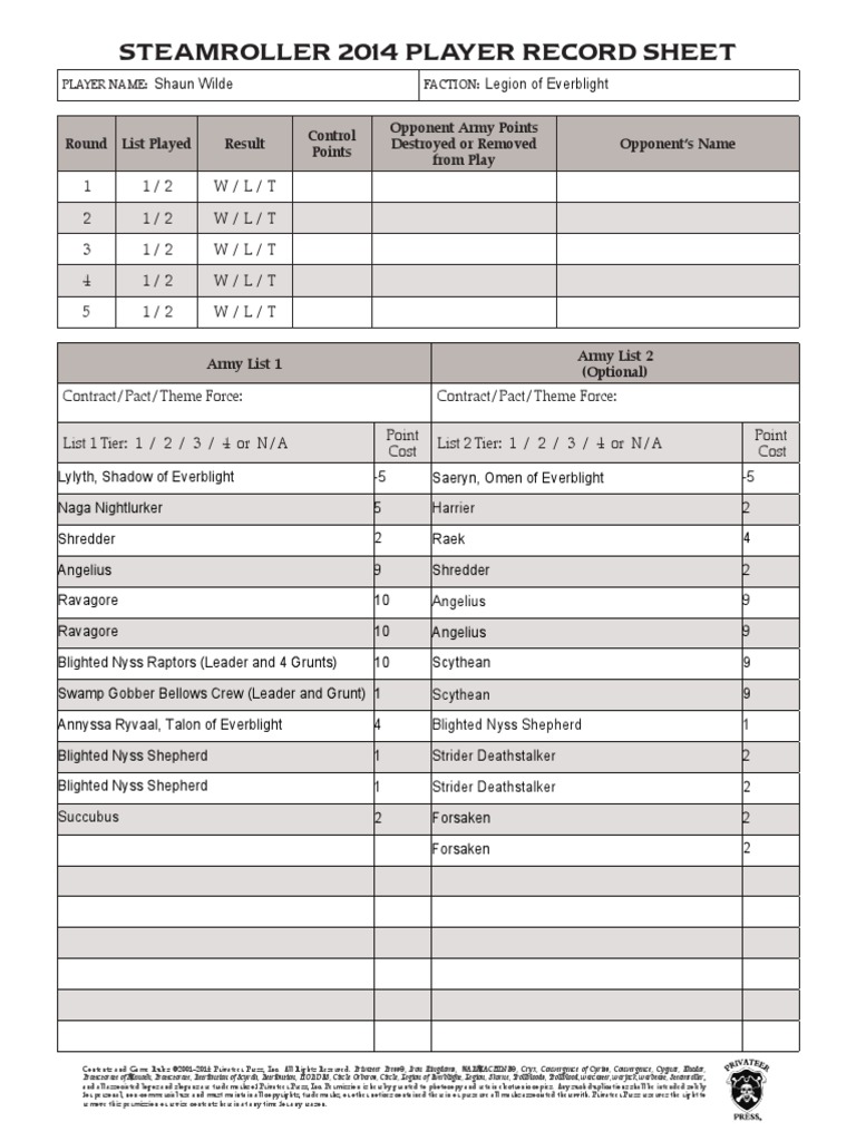 Steamroller 2014 Fillable Player Sheet | PDF | Civil Law (Common Law ...