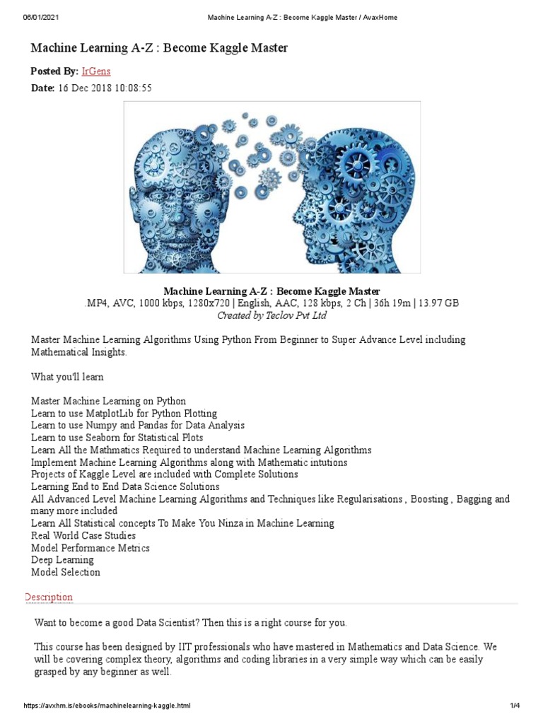 Machine Learning A-Z - Become Kaggle Master (AvaxHome) | PDF | Data ...