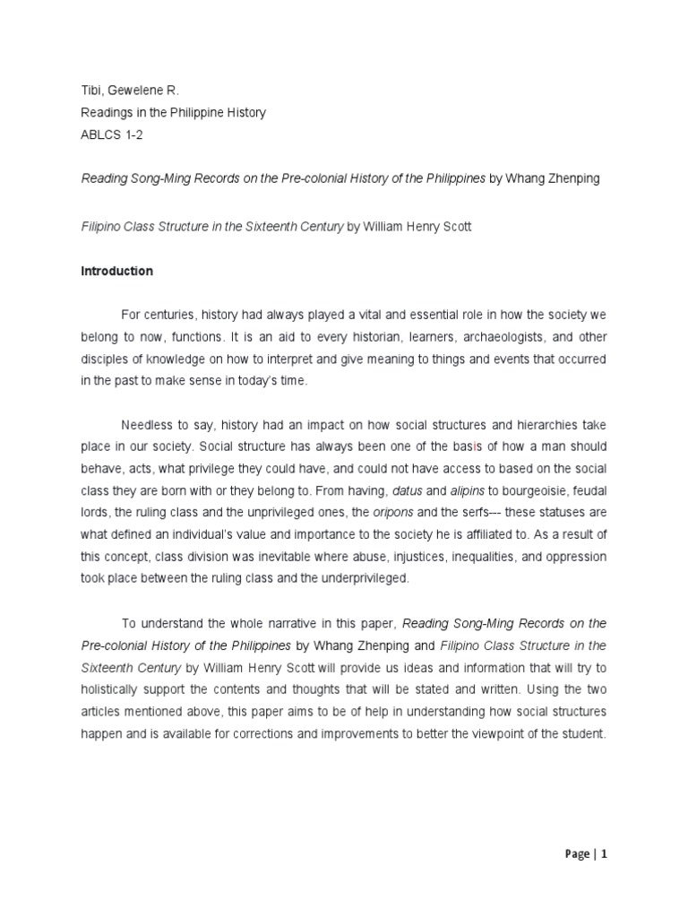 Social Structures in Pre-colonial Philippines | PDF | Philippines ...