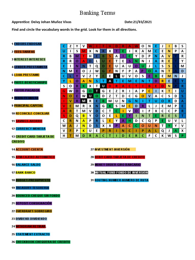 Guia 01 BANKING TERMS CROSSWORD | PDF | Word Puzzles | Puzzles