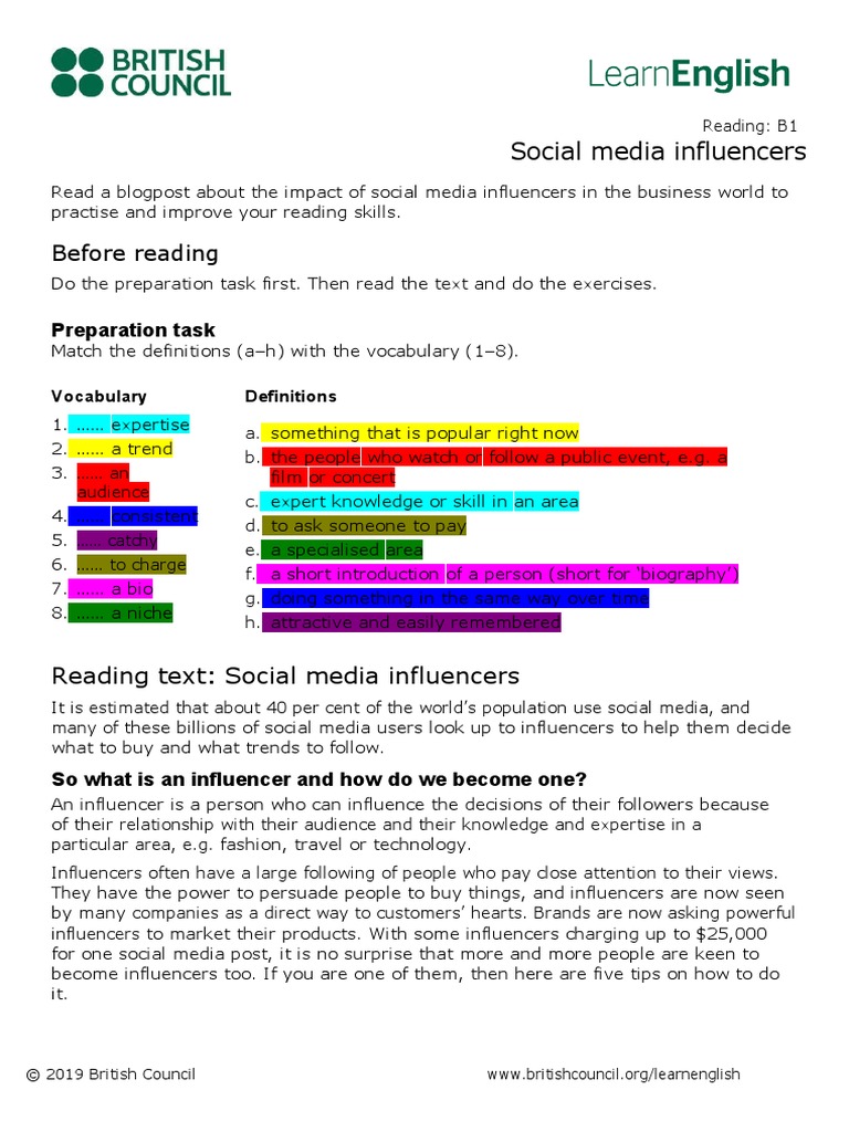 Guia 03 Reading Social Media Influencers | PDF | Social Media | Popular ...