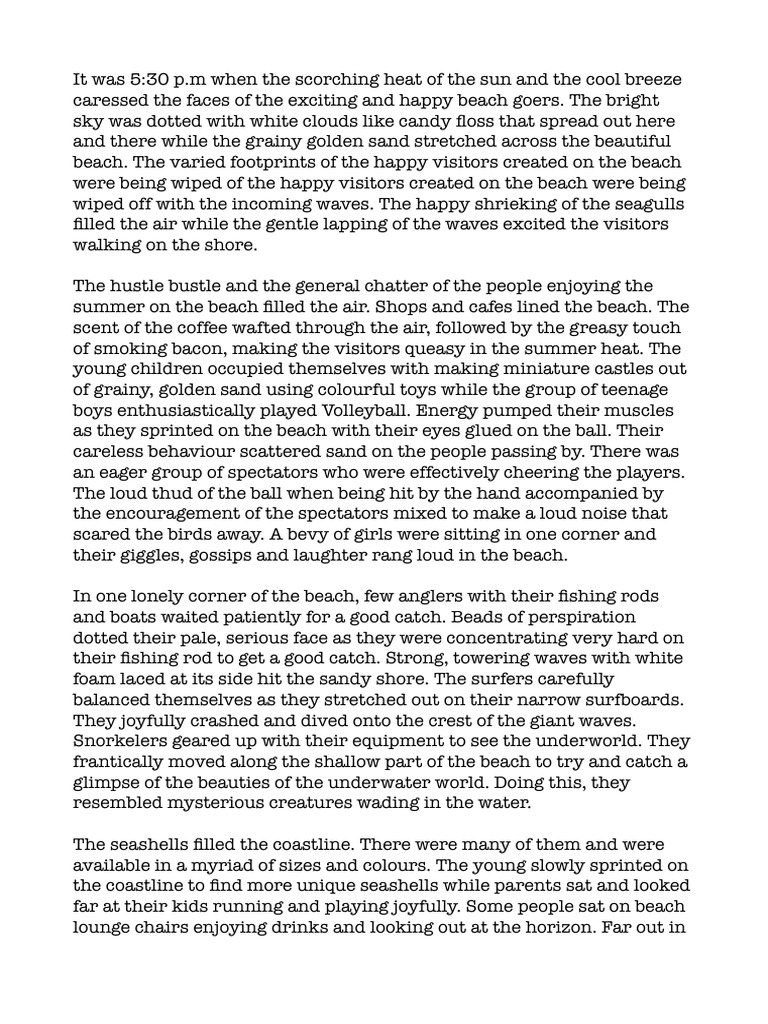 Descriptive Writing Examples Beach