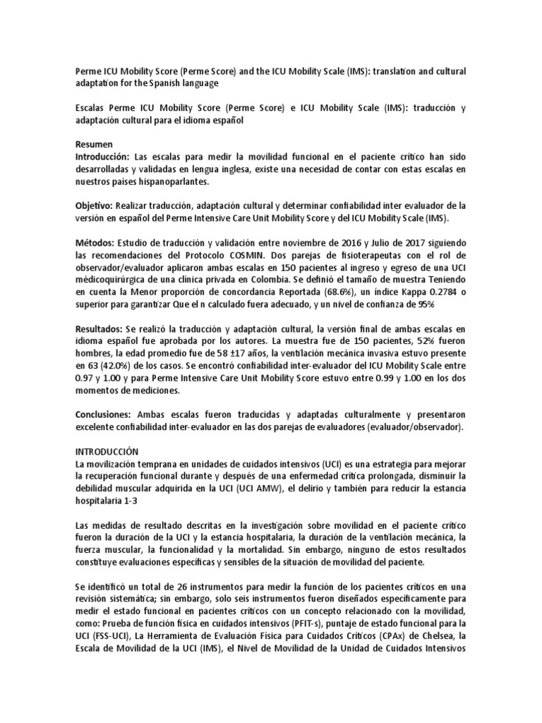 Adaptación del Perme Score y IMS al español | PDF | Traducciones ...