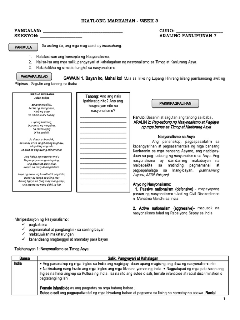 Ap7 Worksheet q3 Week 3 and 4 Final | PDF