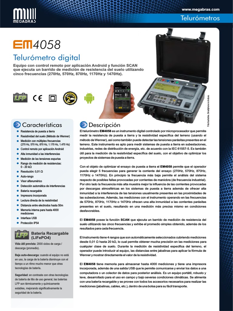 Telurómetro Digital EM4058: Medición Precisa | PDF | Batería recargable ...
