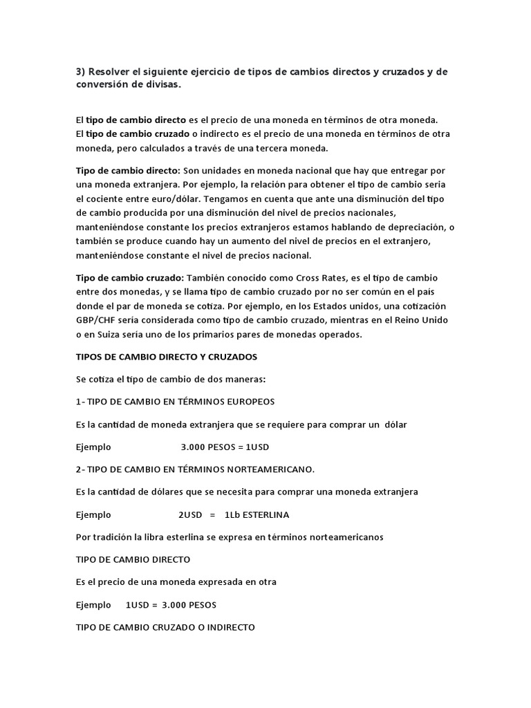 Cambios Directos y Cruzados y de Conversion de Divisas. | PDF