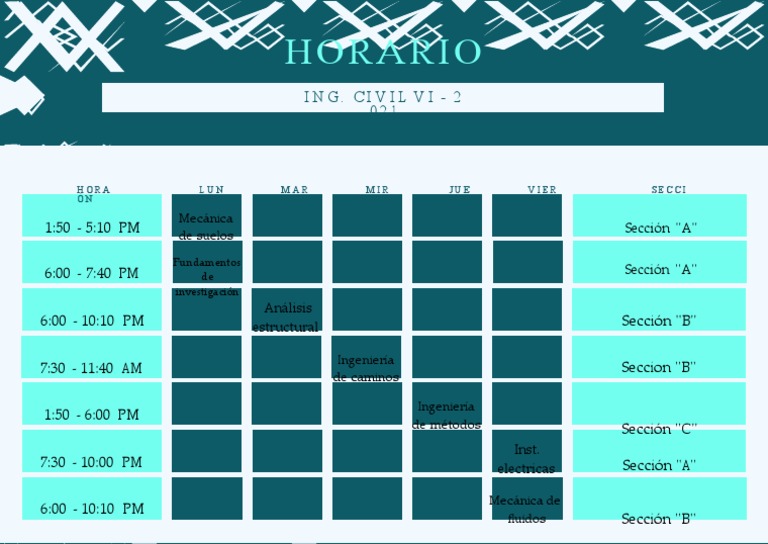 Horario - Ing. Civil VI - Cleidy | PDF