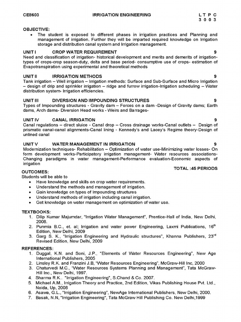 Ce8603 Irrigation Engineering | PDF