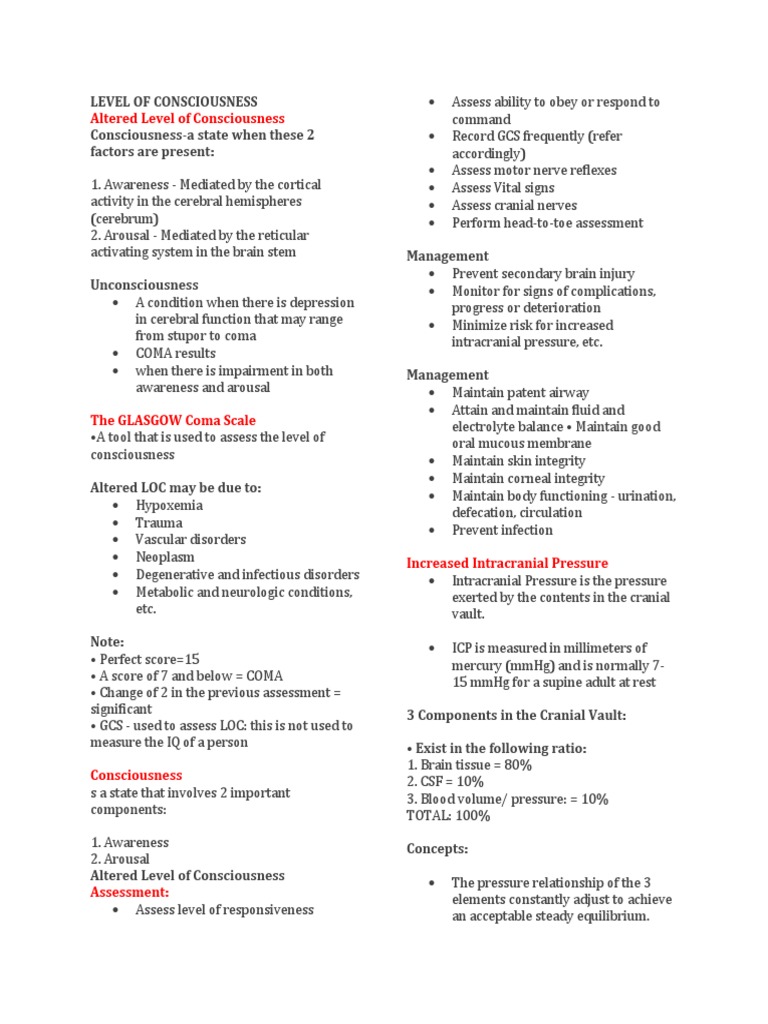 Altered Level of Consciousness | PDF | Coma | Organ (Anatomy)